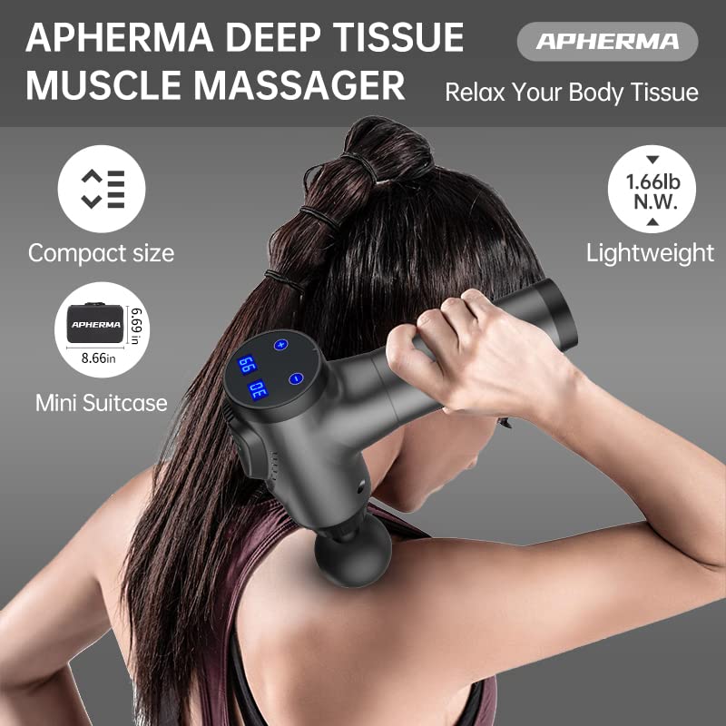 APHERMA Massage Gun, Muscle Massage Gun for Athletes Handheld Deep Tissue Massager Tool 30 Speed Levels 10 Heads