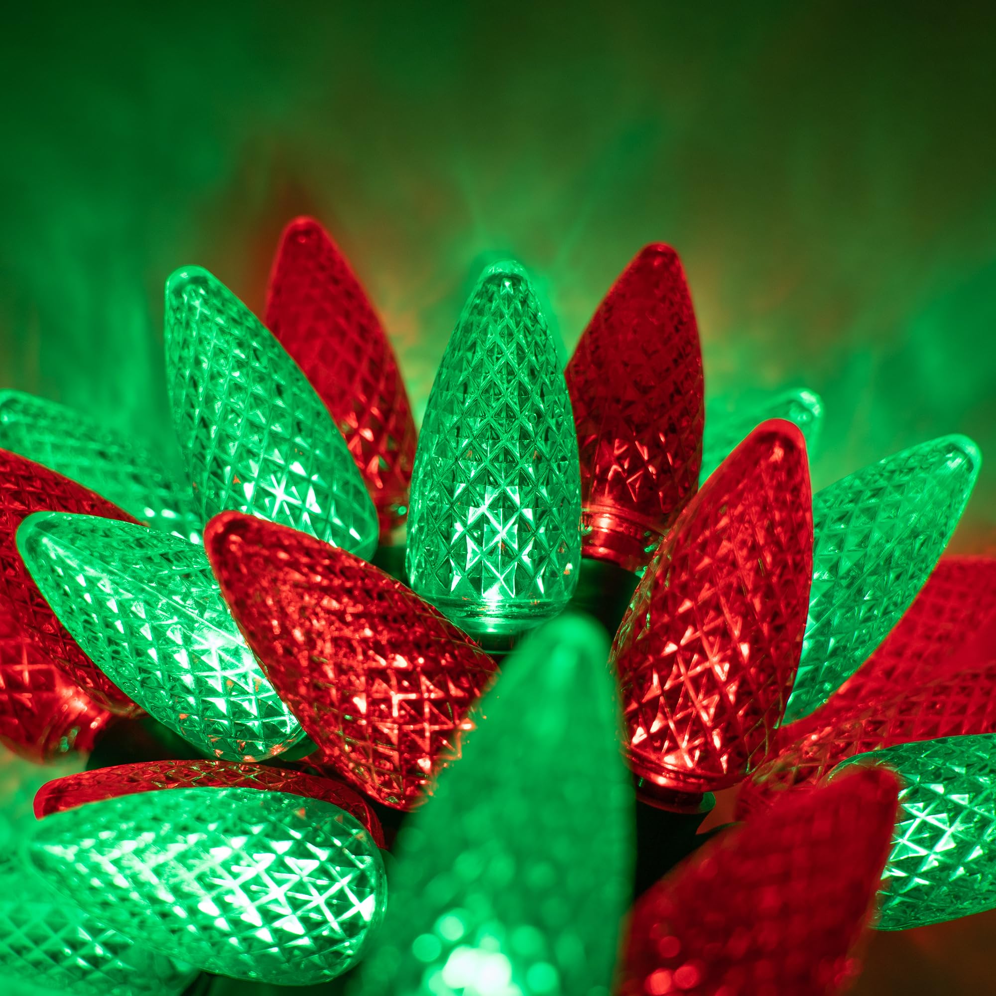 C9 Red and Green Christmas Lights Set of 24, 16.3 Ft, LED String Lights C9 Christmas Lights Red-Green Indoor-Outdoor LED Christmas Lights, IOS-4-24