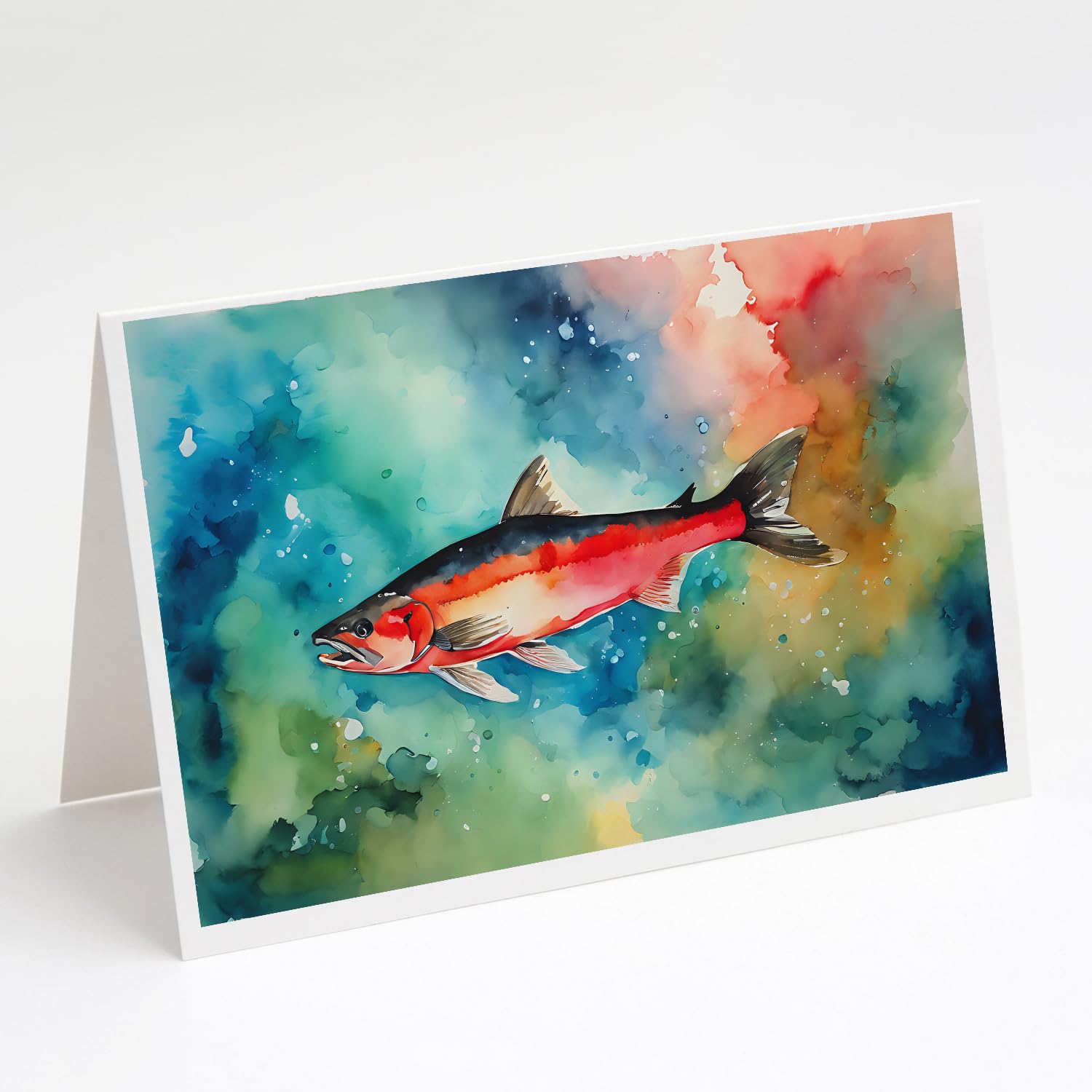 Caroline's Treasures DAC2817GCA7P Salmon Greeting Cards Pack of 8 Blank Cards with Envelopes Whimsical A7 Size 5x7 Blank Note Cards
