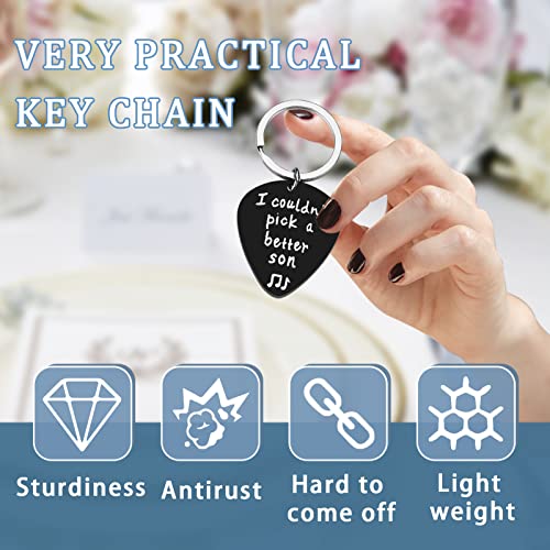 Guitar Pick Son Keychain Gift from Mom Dad I couldn’t Pick a Better Son Keychain Cute Funny Mini Adult Key Ring Special Engraved Charm Pendent Men Present for Birthday Christmas Gift