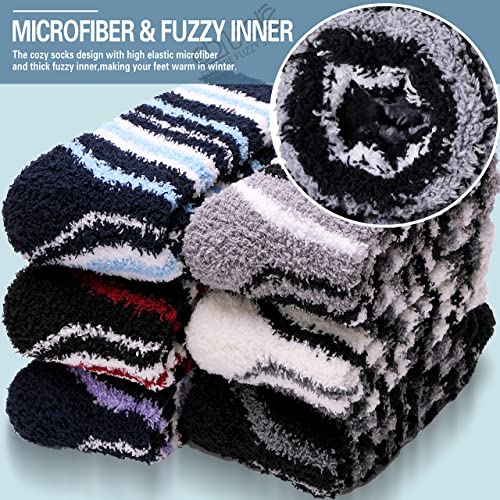 Fuzzy Socks for Men & Women Slipper Fluffy Warm Winter Non Slip Skid Thick Cozy Sleep Socks with Grips Cabin Soft Stocking Stuffers Christmas Gift Socks(Stripe 6 Pairs)