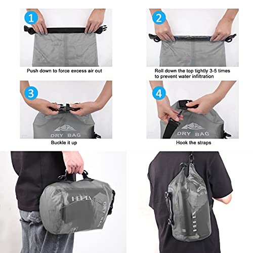 HEETA Waterproof Dry Bag for Women Men, Roll Top Lightweight Dry Storage Bag Backpack with Phone Case for Travel, Swimming, Boating, Kayaking, Camping and Beach, Transparent Black 5L