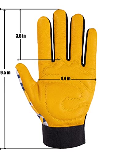 LUXGIFT Breathable Cowhide Leather Gardening Gloves for Yard Work, Outdoor, Construction, Motorcycle | Thorn Proof | Adjustable Wrist | Knuckles Protection | Lemon