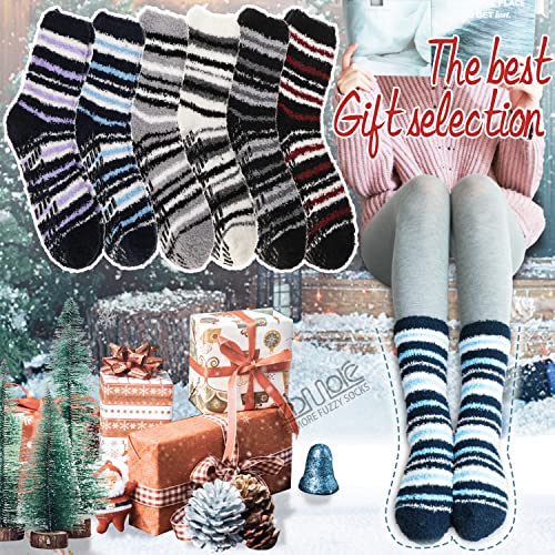 Fuzzy Socks for Men & Women Slipper Fluffy Warm Winter Non Slip Skid Thick Cozy Sleep Socks with Grips Cabin Soft Stocking Stuffers Christmas Gift Socks(Stripe 6 Pairs)