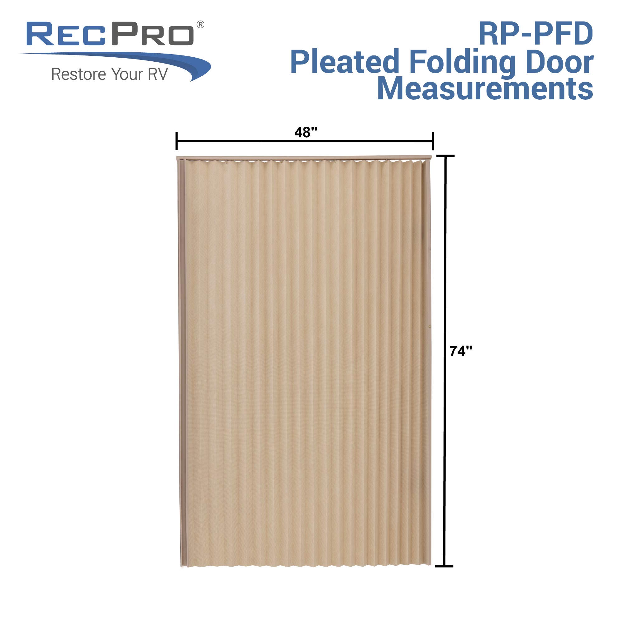 RecPro RV Pleated Folding Door 36" x 75" | Camper Folding Door | Fifth Wheel Folding Door Tan