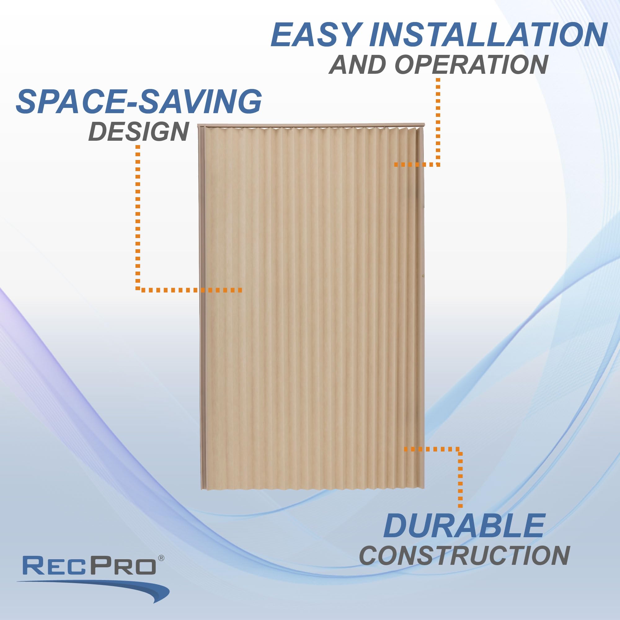 RecPro RV Pleated Folding Door 36" x 75" | Camper Folding Door | Fifth Wheel Folding Door Tan