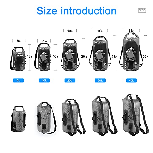HEETA Waterproof Dry Bag for Women Men, Roll Top Lightweight Dry Storage Bag Backpack with Phone Case for Travel, Swimming, Boating, Kayaking, Camping and Beach, Transparent Black 5L
