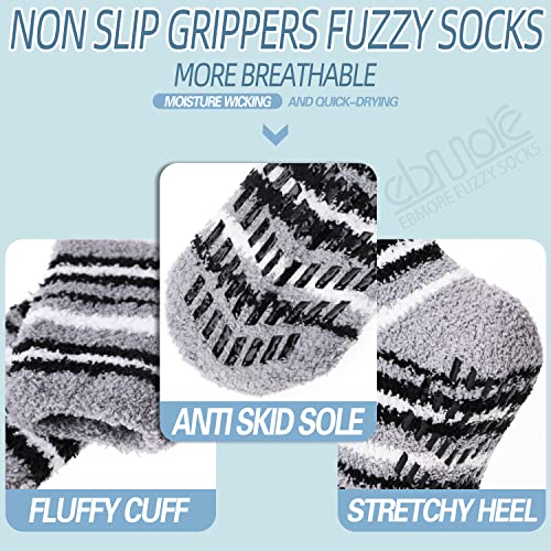 Fuzzy Socks for Men & Women Slipper Fluffy Warm Winter Non Slip Skid Thick Cozy Sleep Socks with Grips Cabin Soft Stocking Stuffers Christmas Gift Socks(Stripe 6 Pairs)