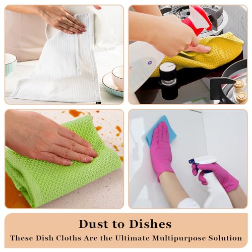 DishCloths Kitchen|Waffle Terry Check Weave Hand Towels|Cotton 12x12 Reusable Dish Rags Washing Scrub Cleaning Dishes|Dish Bar Mop Towels Hand Wipes|Spring Easter Basket Decor|6 Pc Set-Grey