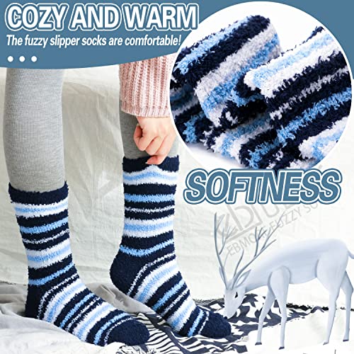 Fuzzy Socks for Men & Women Slipper Fluffy Warm Winter Non Slip Skid Thick Cozy Sleep Socks with Grips Cabin Soft Stocking Stuffers Christmas Gift Socks(Stripe 6 Pairs)