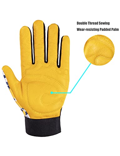 LUXGIFT Breathable Cowhide Leather Gardening Gloves for Yard Work, Outdoor, Construction, Motorcycle | Thorn Proof | Adjustable Wrist | Knuckles Protection | Lemon