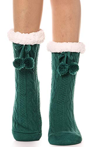 Anlisim Women Slipper Socks Fluffy Fuzzy Cabin Cozy Winter Warm Comfy Soft Fleece Thick Home Stocking Stuffers with Grips Non Skid Gift Socks(Ball (Green))