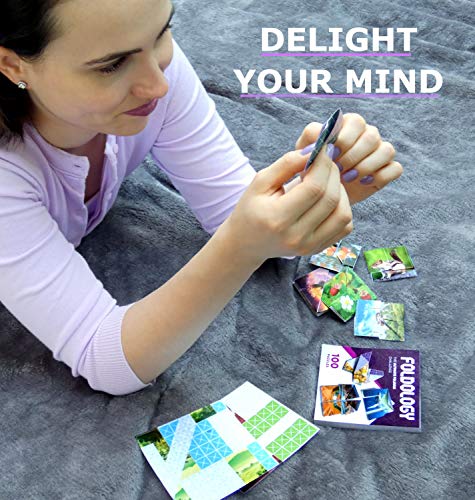 FOLDOLOGY - The Origami Puzzle Game! Hands-On Brain Teasers for Tweens, Teens & Adults. Stocking Stuffers. Fold The Paper to Complete The Picture. 100 Challenges, Ages 10+