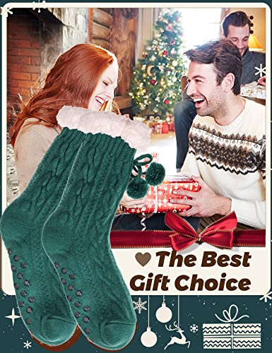 Anlisim Women Slipper Socks Fluffy Fuzzy Cabin Cozy Winter Warm Comfy Soft Fleece Thick Home Stocking Stuffers with Grips Non Skid Gift Socks(Ball (Green))
