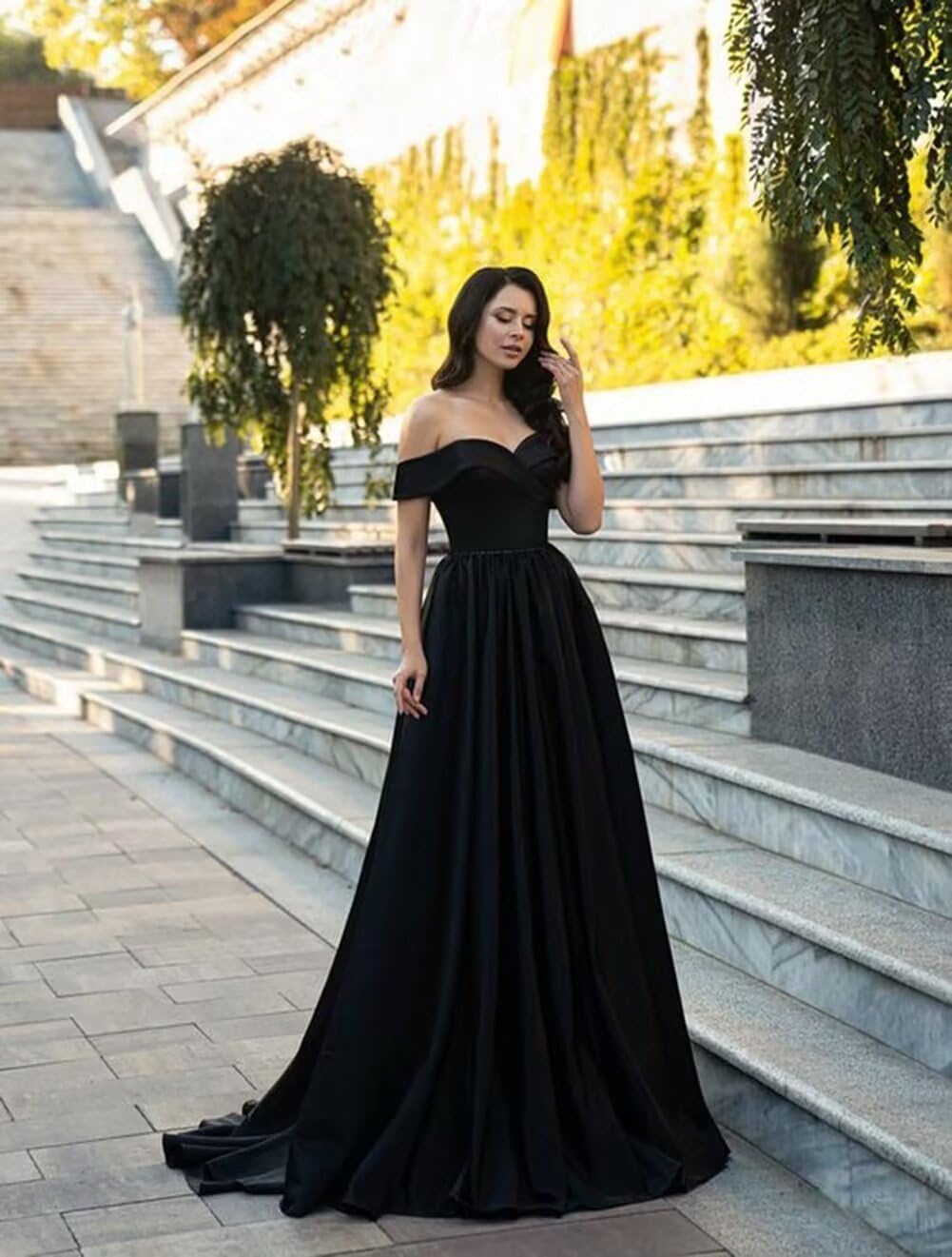 Off Shoulder Satin Prom Dresses Ball Gown Plus Size Formal Dresses for Women Wedding Dress with Slit,Red Size 10