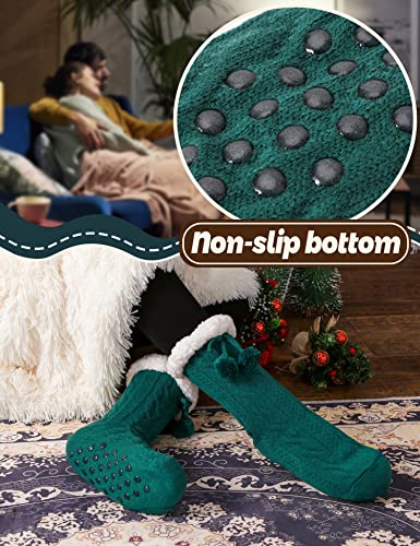 Anlisim Women Slipper Socks Fluffy Fuzzy Cabin Cozy Winter Warm Comfy Soft Fleece Thick Home Stocking Stuffers with Grips Non Skid Gift Socks(Ball (Green))