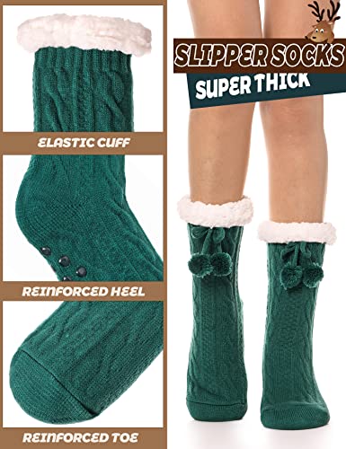 Anlisim Women Slipper Socks Fluffy Fuzzy Cabin Cozy Winter Warm Comfy Soft Fleece Thick Home Stocking Stuffers with Grips Non Skid Gift Socks(Ball (Green))
