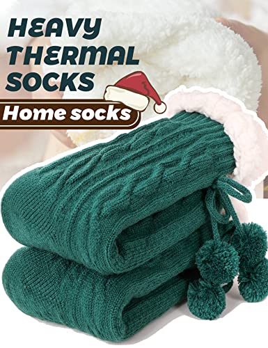 Anlisim Women Slipper Socks Fluffy Fuzzy Cabin Cozy Winter Warm Comfy Soft Fleece Thick Home Stocking Stuffers with Grips Non Skid Gift Socks(Ball (Green))