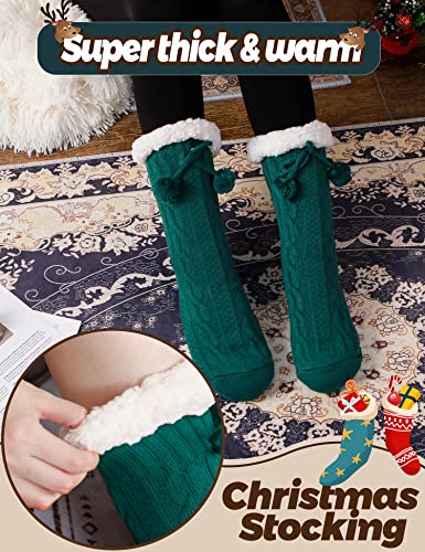 Anlisim Women Slipper Socks Fluffy Fuzzy Cabin Cozy Winter Warm Comfy Soft Fleece Thick Home Stocking Stuffers with Grips Non Skid Gift Socks(Ball (Green))