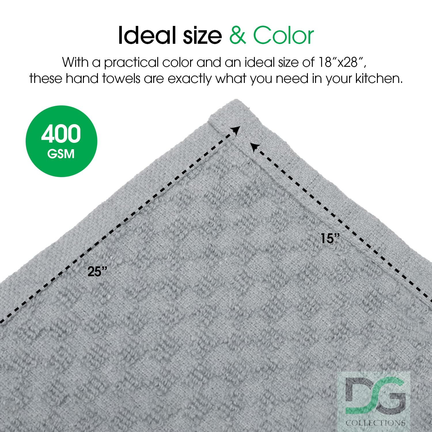 DG Collections Terry Dish Towels, 100% Cotton Kitchen Towels, Set of 8 (15x25 inch) Hand Towels - 400 GSM, Absorbent Terry Cloth Dish Towels for Kitchen, Soft Tea Towels - Ash Grey Color