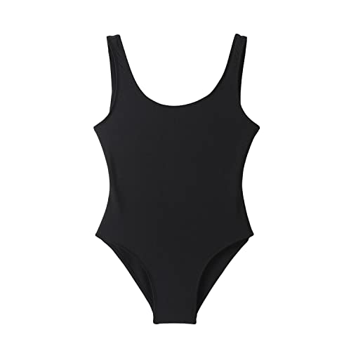 SMMY Women's Solid One-Piece Large Open Back Printed high Waist Swimsuit (Medium, Black)