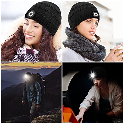LED Beanie Hat with Light for Men Gifts Tech Gifts Christmas Stocking Stuffers Rechargeable Lighted Knit Hat Headlamp Cap Mens Gift Ideas Unique Gifts for Men for Men, Women, Teens Black