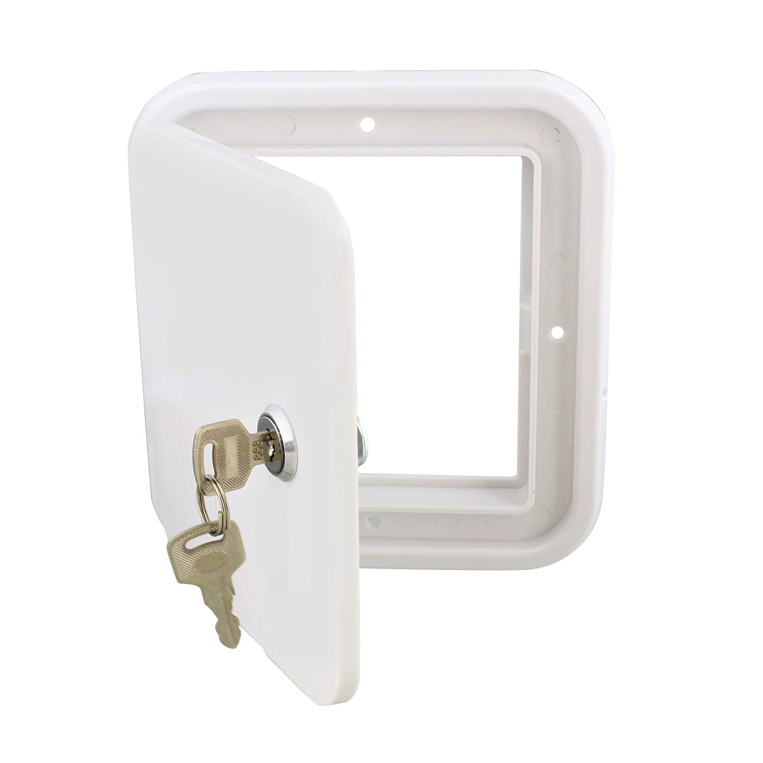 Dumble Low Profile Electric Cable Hatch RV Electric Cord β White RV Camper Electric Cord Cover, 6in x 6.5in Square