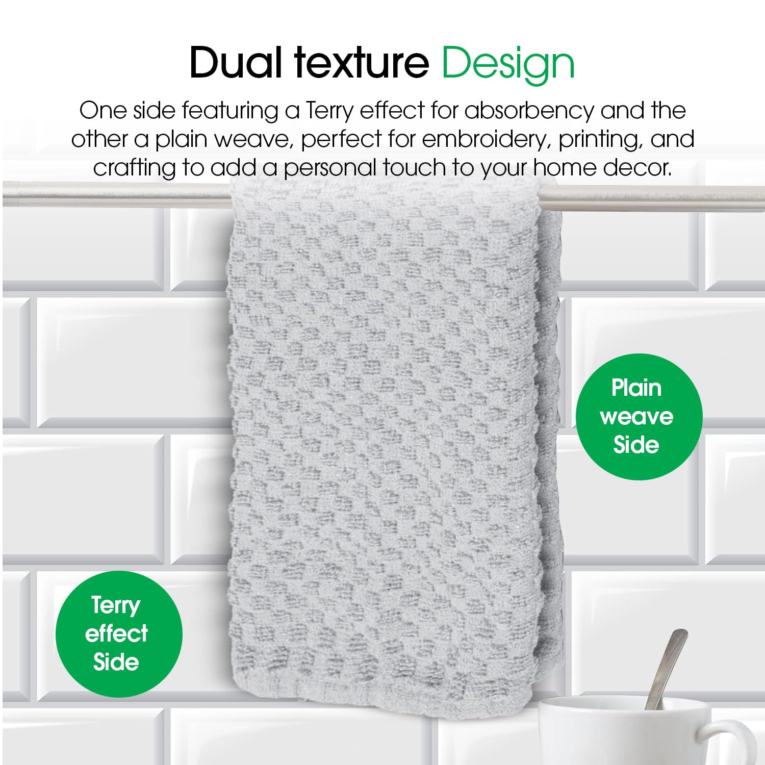 DG Collections Terry Dish Towels, 100% Cotton Kitchen Towels, Set of 8 (15x25 inch) Hand Towels - 400 GSM, Absorbent Terry Cloth Dish Towels for Kitchen, Soft Tea Towels - Ash Grey Color
