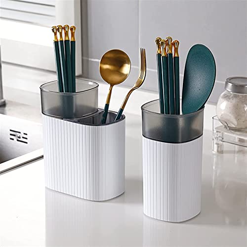 ceramic Utensil Caddy Double Layer Chopsticks Cage Multifunction Tableware Storage Shelf Knives Spoon Cutlery Drain Rack Organizer Kitchen Accessories Pen Holder chopstick holder (Color : Whitea)