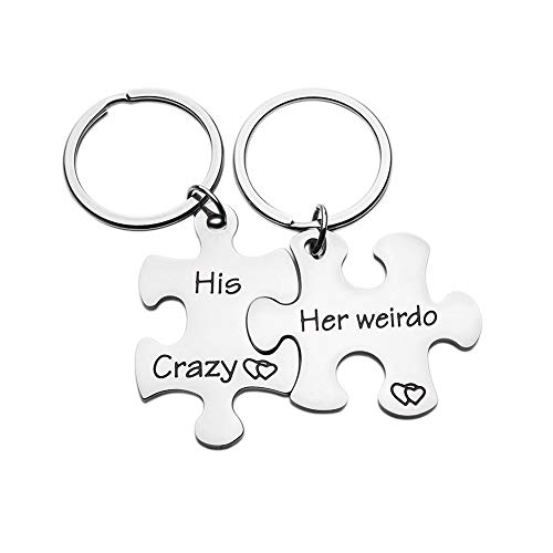 Couples Keychains Set His Crazy Her Weirdo Best Christmas Gifts Stocking stuffer Birthday Gift for Couple Husband Wife Girlfriend Boyfriend Him Her Personalized Puzzle Piece Pendant Key Chain Charm