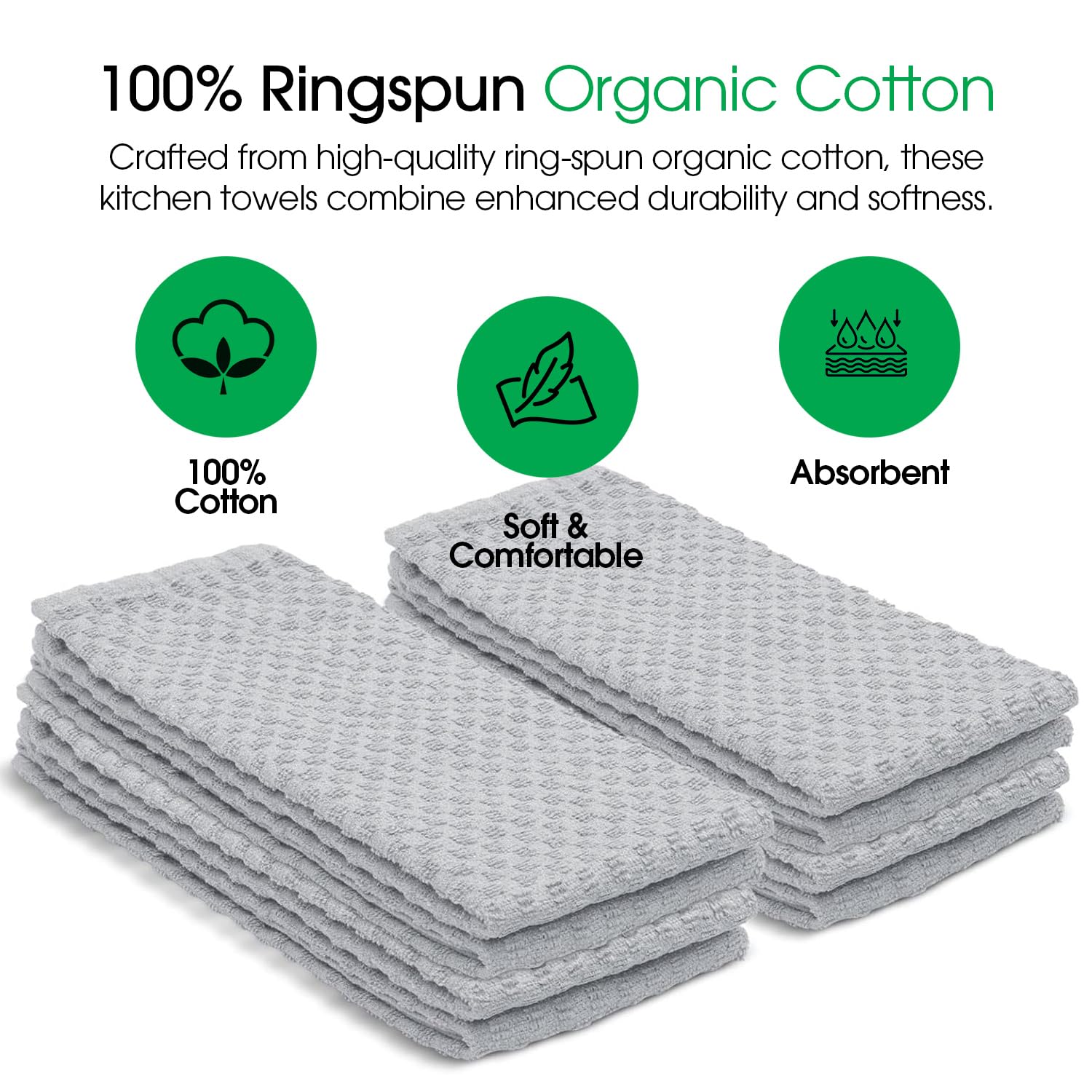 DG Collections Terry Dish Towels, 100% Cotton Kitchen Towels, Set of 8 (15x25 inch) Hand Towels - 400 GSM, Absorbent Terry Cloth Dish Towels for Kitchen, Soft Tea Towels - Ash Grey Color