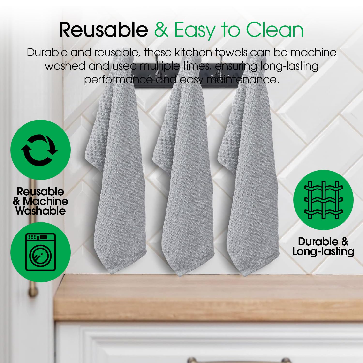 DG Collections Terry Dish Towels, 100% Cotton Kitchen Towels, Set of 8 (15x25 inch) Hand Towels - 400 GSM, Absorbent Terry Cloth Dish Towels for Kitchen, Soft Tea Towels - Ash Grey Color