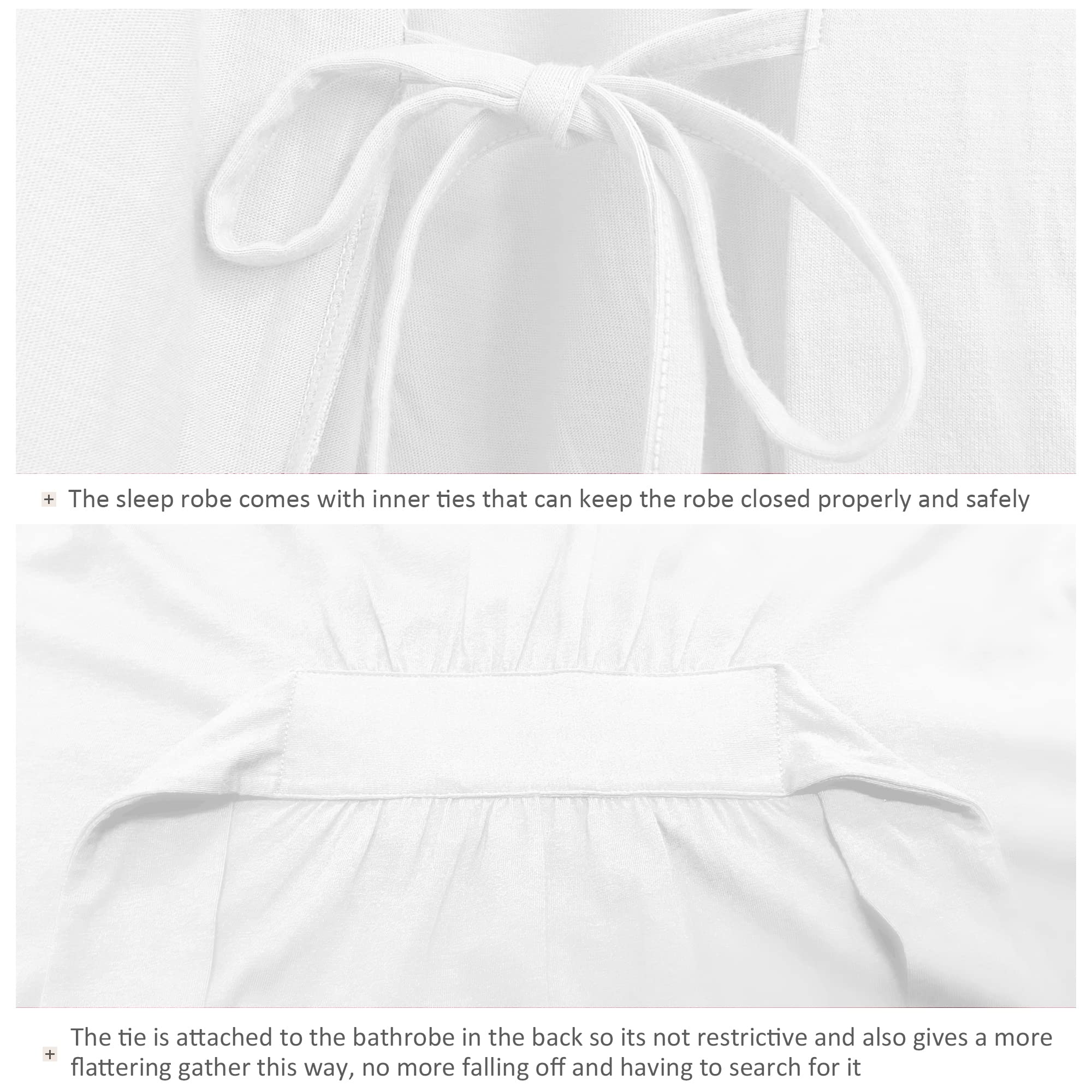 COLORFULLEAF Women's 100% Cotton Robes Summer Short Sleeve Bathrobe Knee Length Sleepwear with Pockets(White,M)