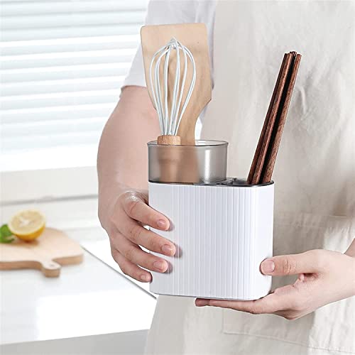 ceramic Utensil Caddy Double Layer Chopsticks Cage Multifunction Tableware Storage Shelf Knives Spoon Cutlery Drain Rack Organizer Kitchen Accessories Pen Holder chopstick holder (Color : Whitea)