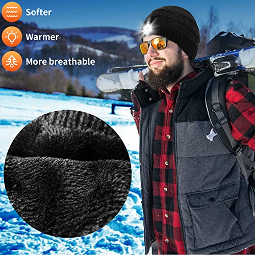 LED Beanie Hat with Light for Men Gifts Tech Gifts Christmas Stocking Stuffers Rechargeable Lighted Knit Hat Headlamp Cap Mens Gift Ideas Unique Gifts for Men for Men, Women, Teens Black