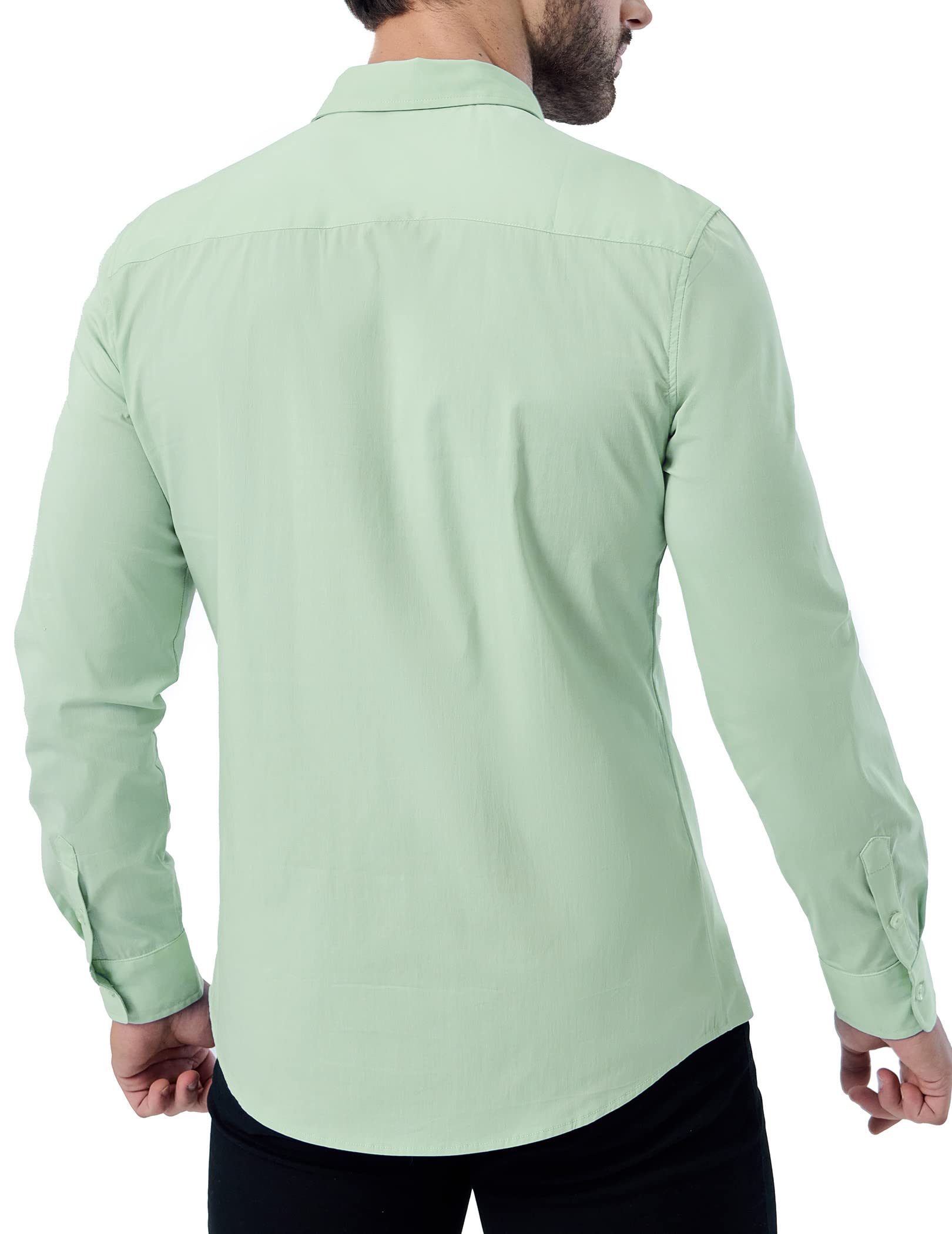 ZAFUL Mens Dress Shirts Slim Fit Button Down Long Sleeve Stretch Collared Shirt Cotton Wrinkle Free Button Up Mens Tops Light Green Small