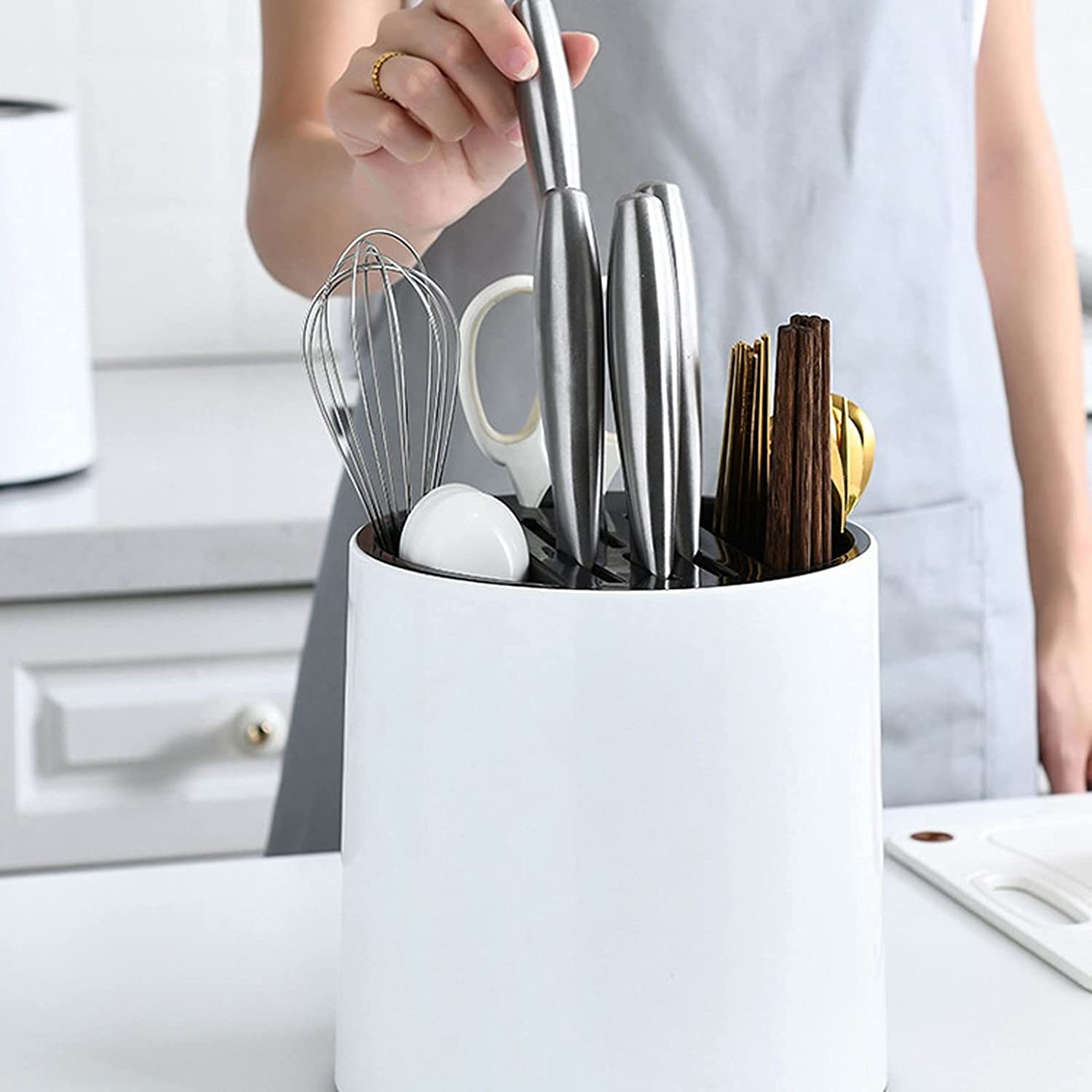 ceramic Utensil Caddy Kitchen Rotatable Tableware Storage Box, Chopsticks Fork Holder Cutlery Drain Rack, Spoon Fork Shelf Storage Holder Box Pen Holder chopstick holder