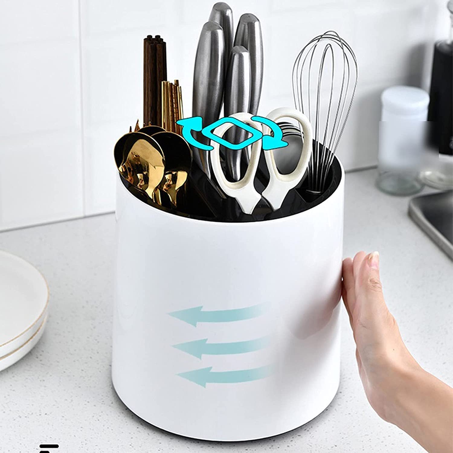 ceramic Utensil Caddy Kitchen Rotatable Tableware Storage Box, Chopsticks Fork Holder Cutlery Drain Rack, Spoon Fork Shelf Storage Holder Box Pen Holder chopstick holder