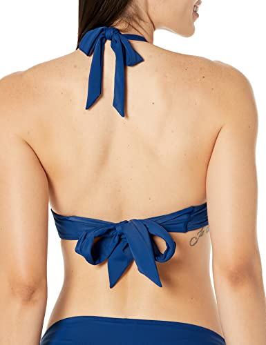 Amazon Essentials Women's Light-Support Tie Halter Bikini Swimsuit Top (Available in Plus Size), Dark Navy, Large