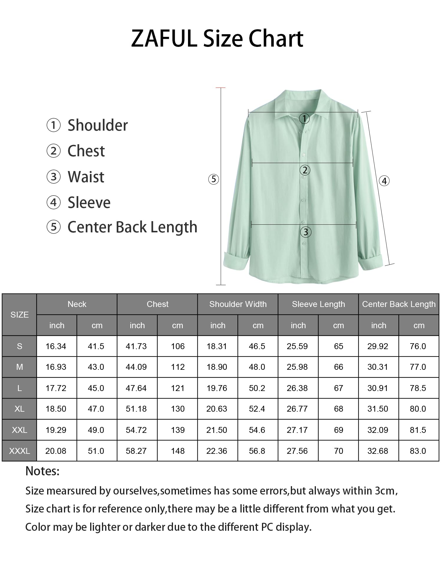 ZAFUL Mens Dress Shirts Slim Fit Button Down Long Sleeve Stretch Collared Shirt Cotton Wrinkle Free Button Up Mens Tops Light Green Small