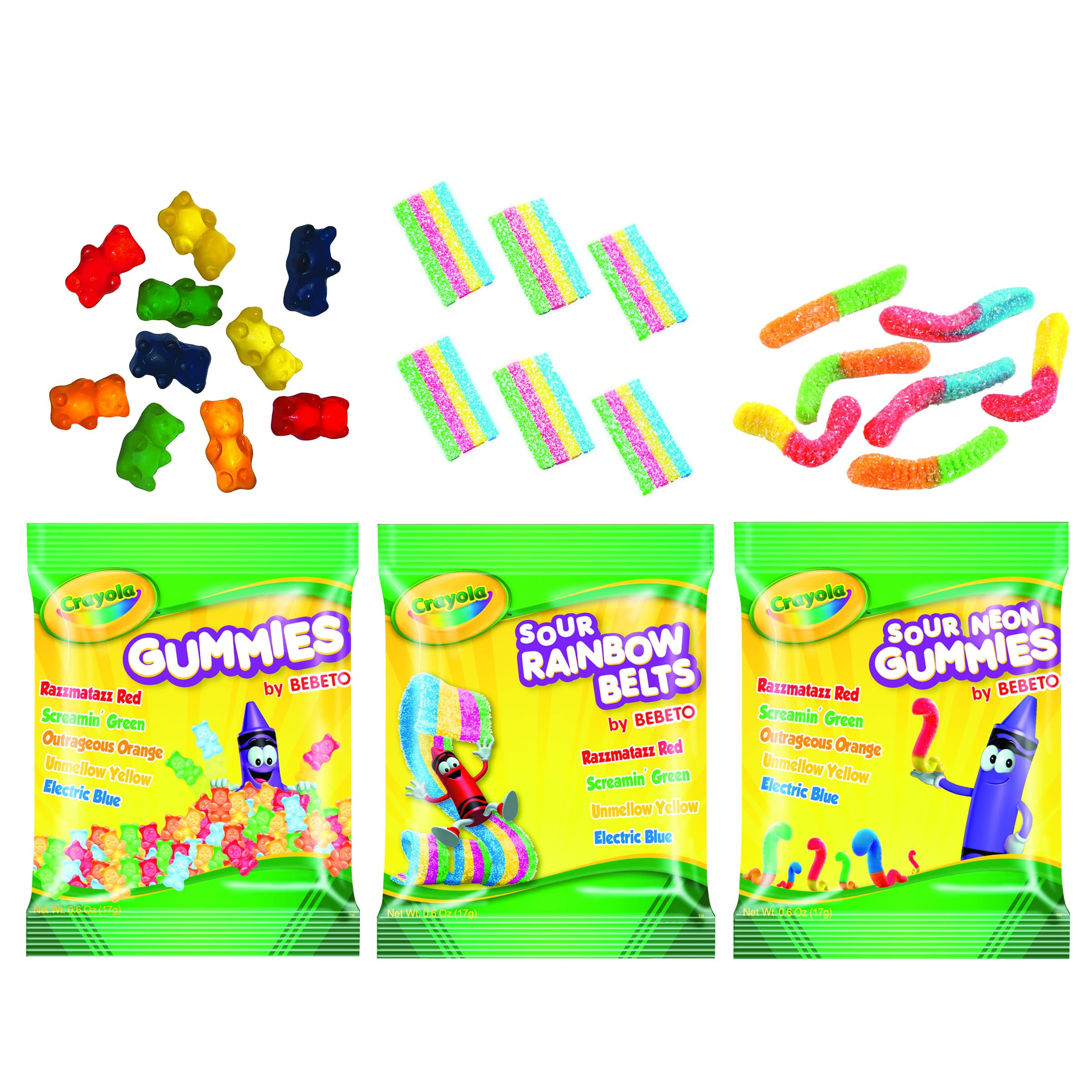 Crayola Assorted Gummy Variety Pack, Back to School & Halloween Treat - Candies with Real Fruit Juice - Sweet & Sour Candy Mix - Individually Wrapped 22 Bags (13.2 oz) by Kervan