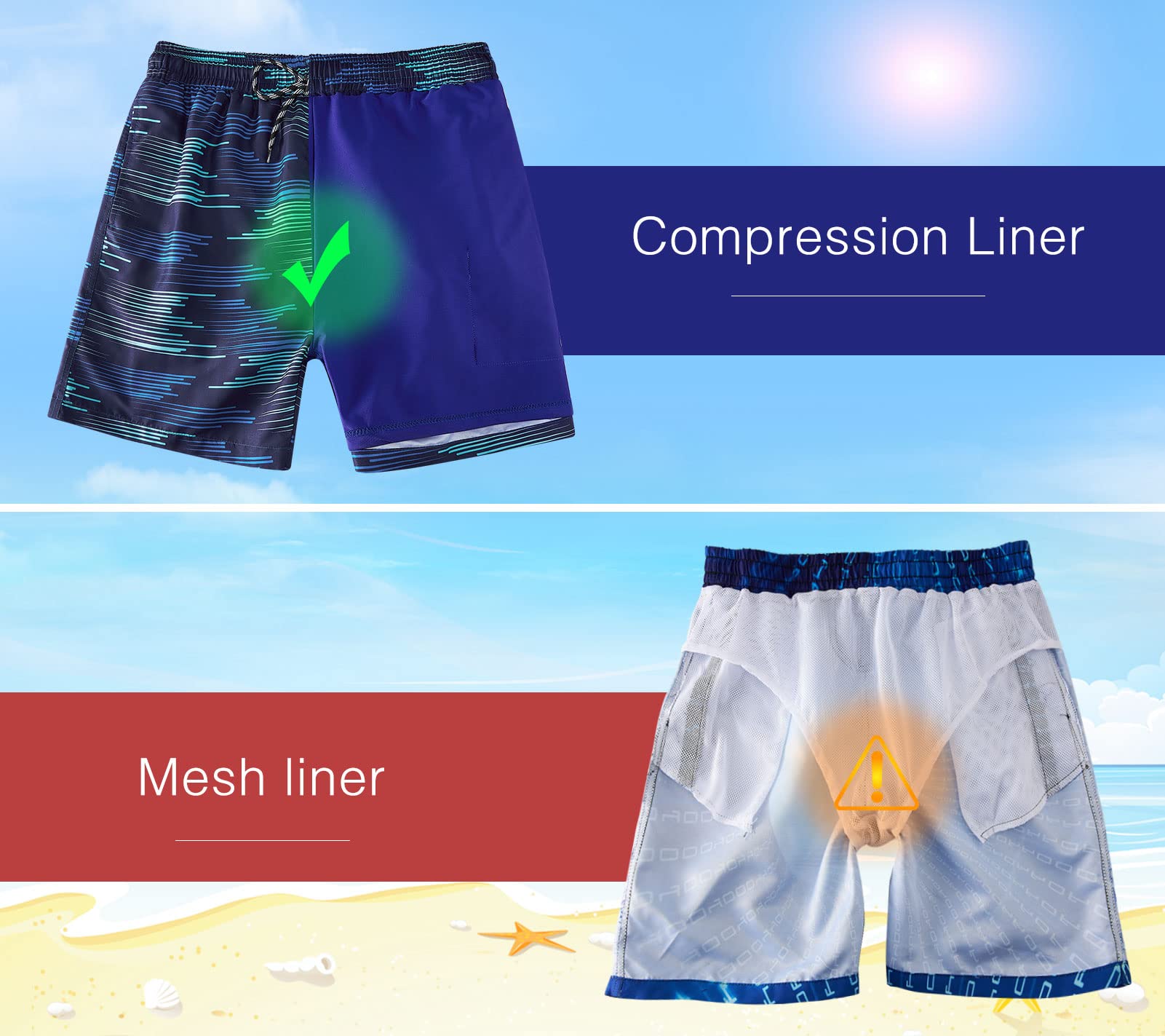 Cozople Boys Swimming Trunk with Boxer Brief Liner UPF Swim Shorts Compression Stretchy Bathing Suits Blue Grass Boardshorts Quick Dry Swimwear Size 10-12