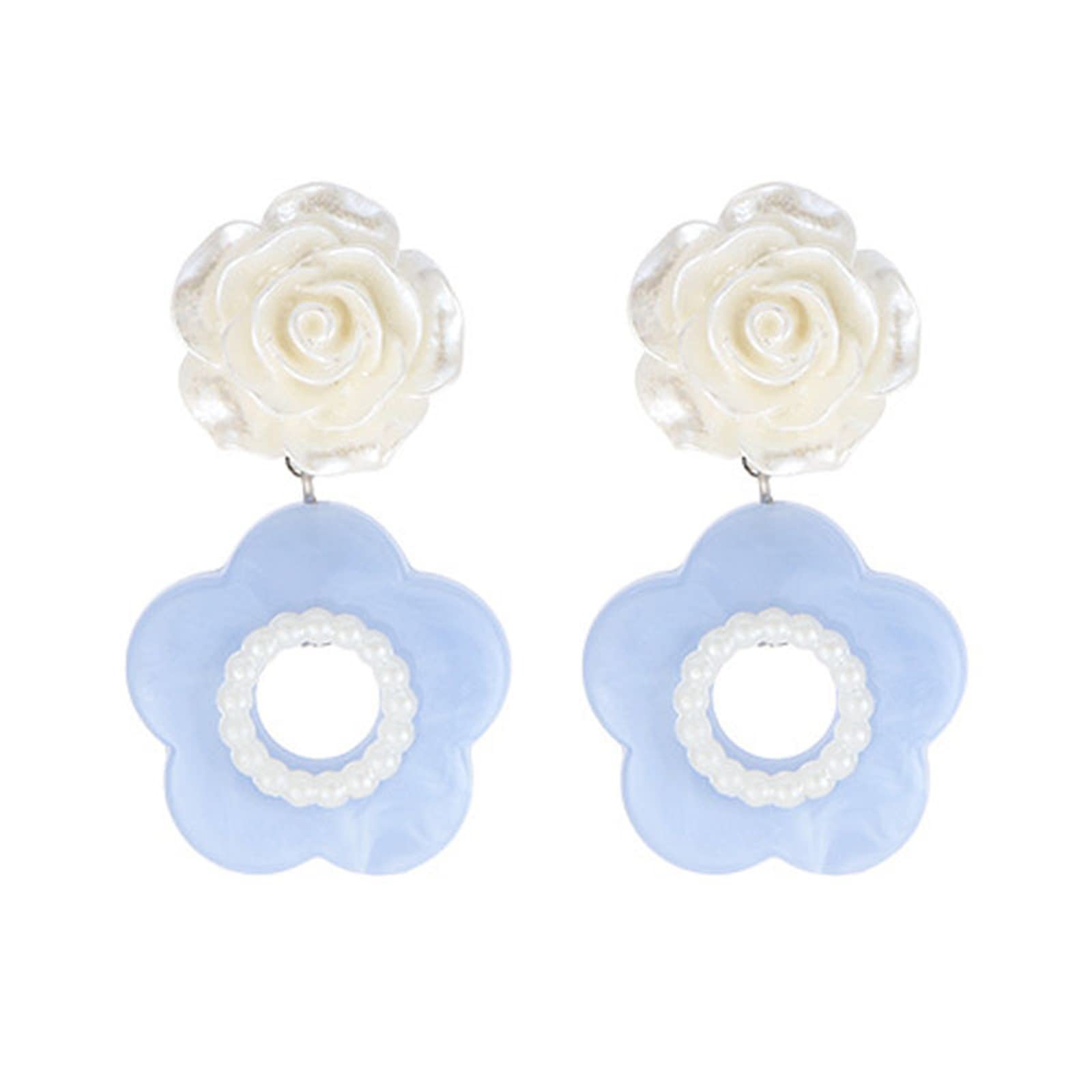 MALOYANVE Acrylic Flower Earrings for Women Small Fresh Cute White Handmade Unique Flower Earrings S925 Silver Resin Needle Jewelry (Hollow Flower)