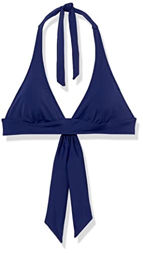 Amazon Essentials Women's Light-Support Tie Halter Bikini Swimsuit Top (Available in Plus Size), Dark Navy, Large