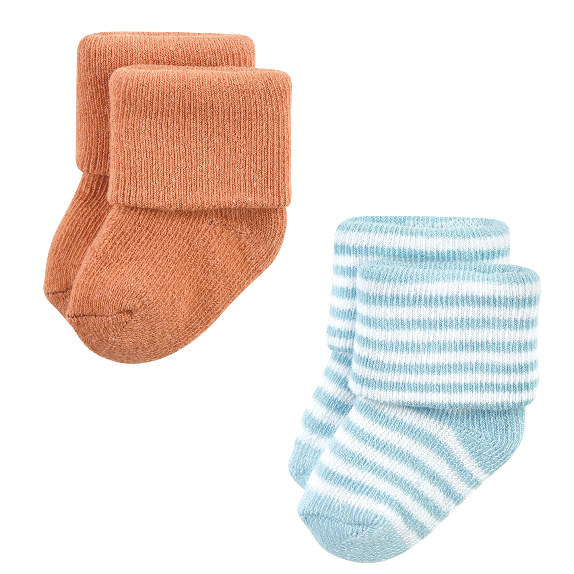 Hudson Baby Unisex Baby Cotton Rich Newborn and Terry Socks, Soft Earth Tone Stripes, 6-12 Months