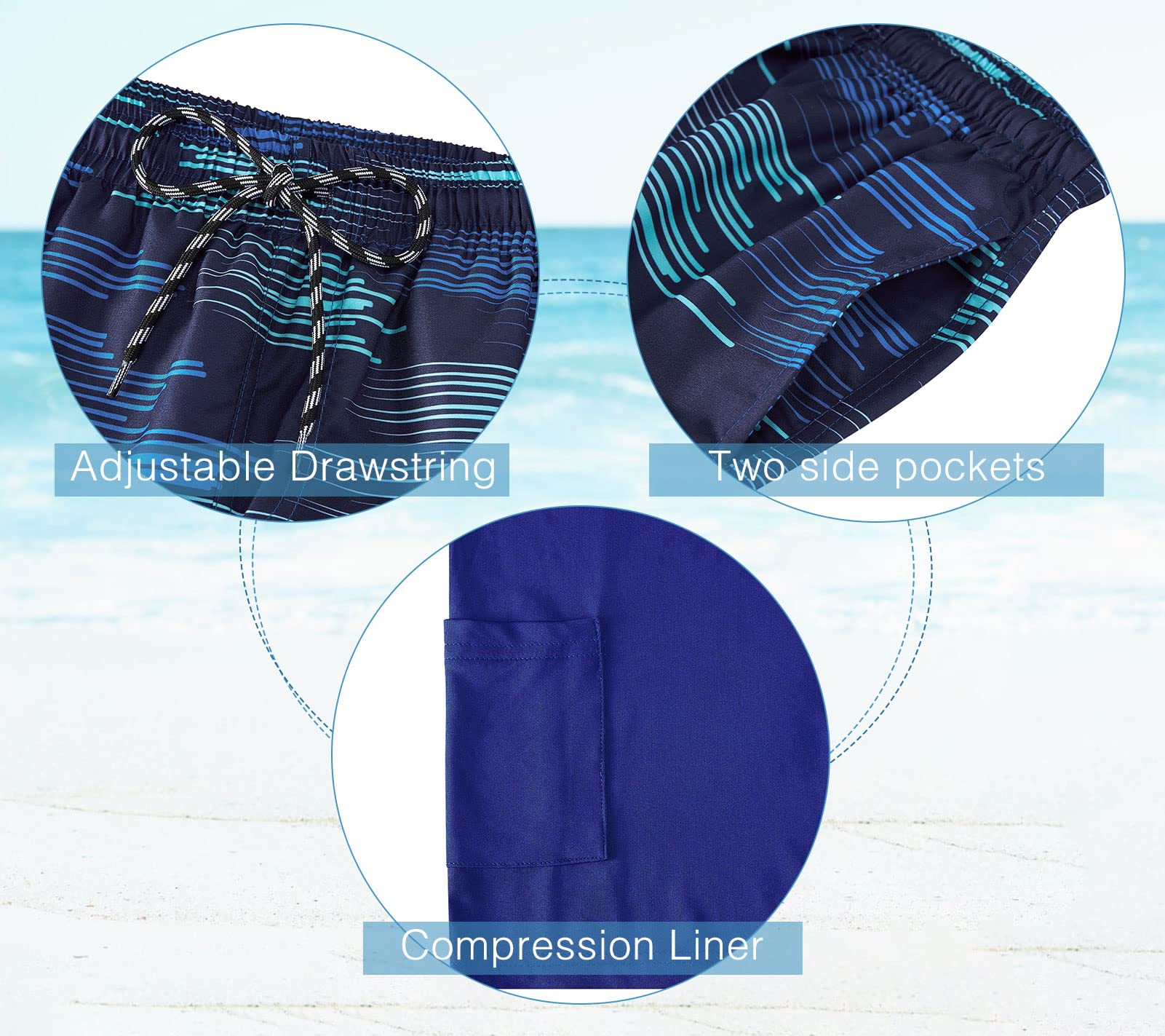 Cozople Boys Swimming Trunk with Boxer Brief Liner UPF Swim Shorts Compression Stretchy Bathing Suits Blue Grass Boardshorts Quick Dry Swimwear Size 10-12