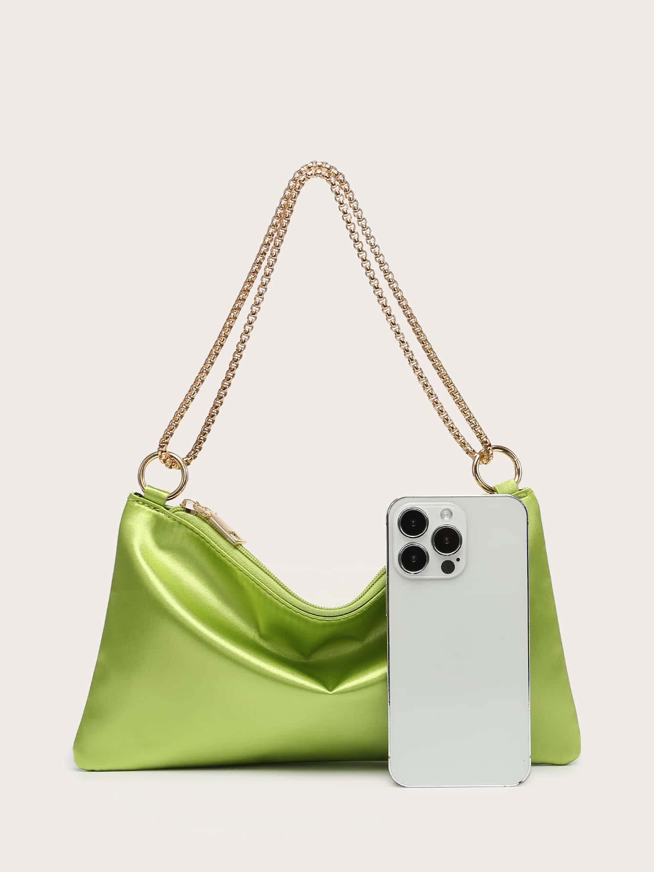 Verdusa Women's Satin Evening Handbag Shoulder Bag Purse Light Green one-size