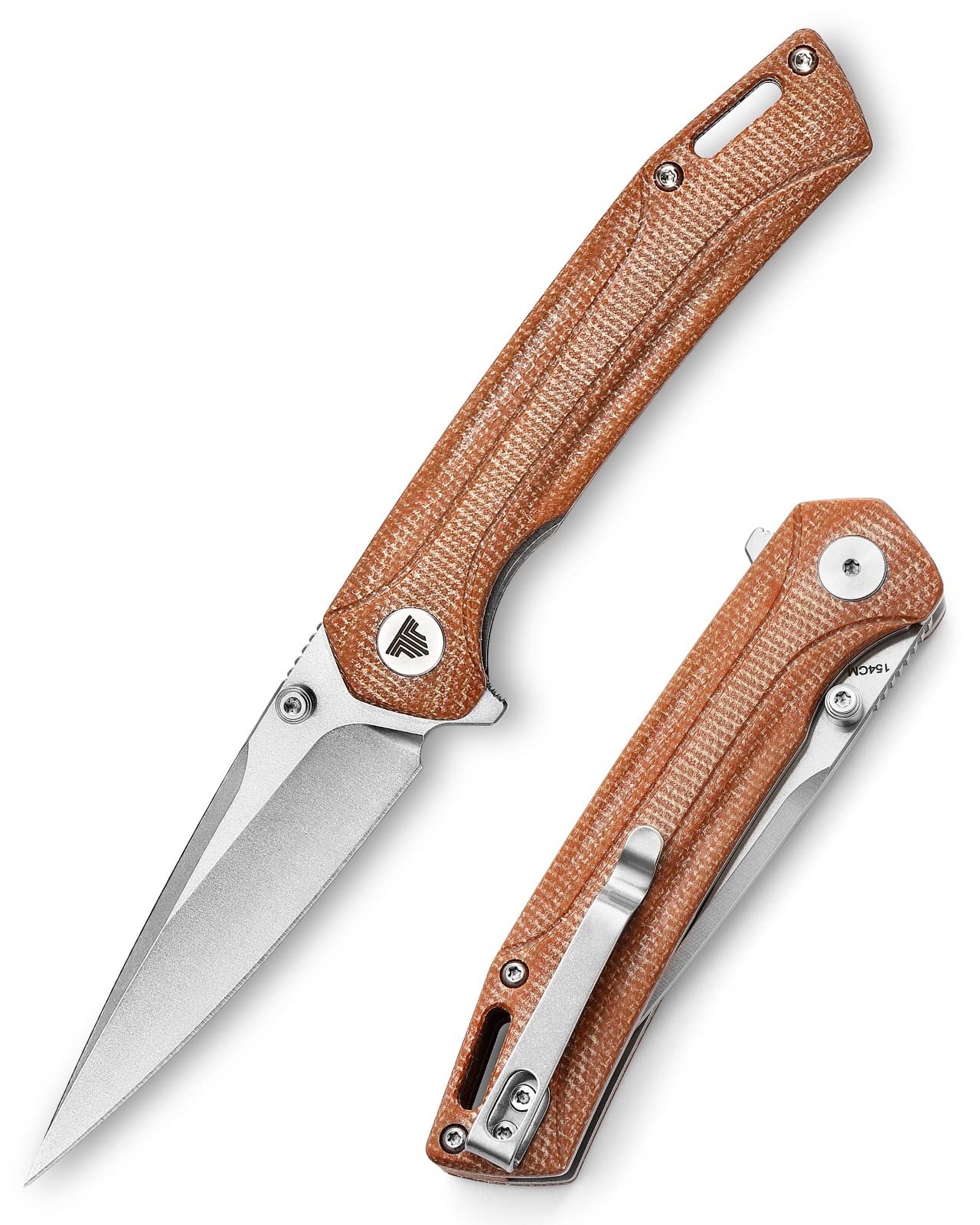 TRIVISA Folding Pocket Knife for Men，Outdoor EDC Flipper Knives with Clip, 3.26" 154CM Steel Blade & Micarta Handle，Ball Bearings Pivot,Gift for Camping Fishing Hiking Survival.Volans-04O