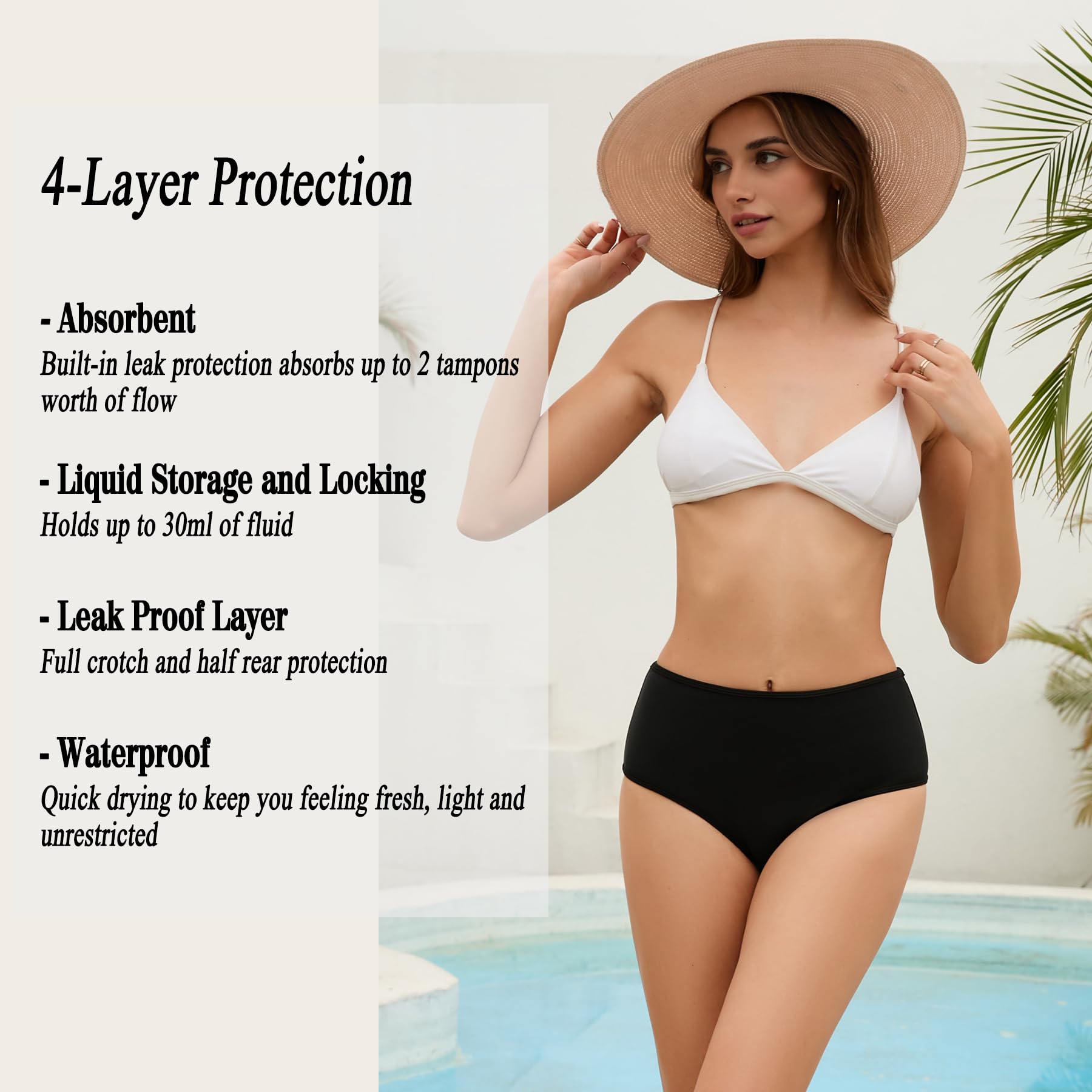 Leoparts Period Swimwear Leakproof Bikini Bottoms Black High Waisted Coverage Swimsuit Bottom for Girls Teens Women