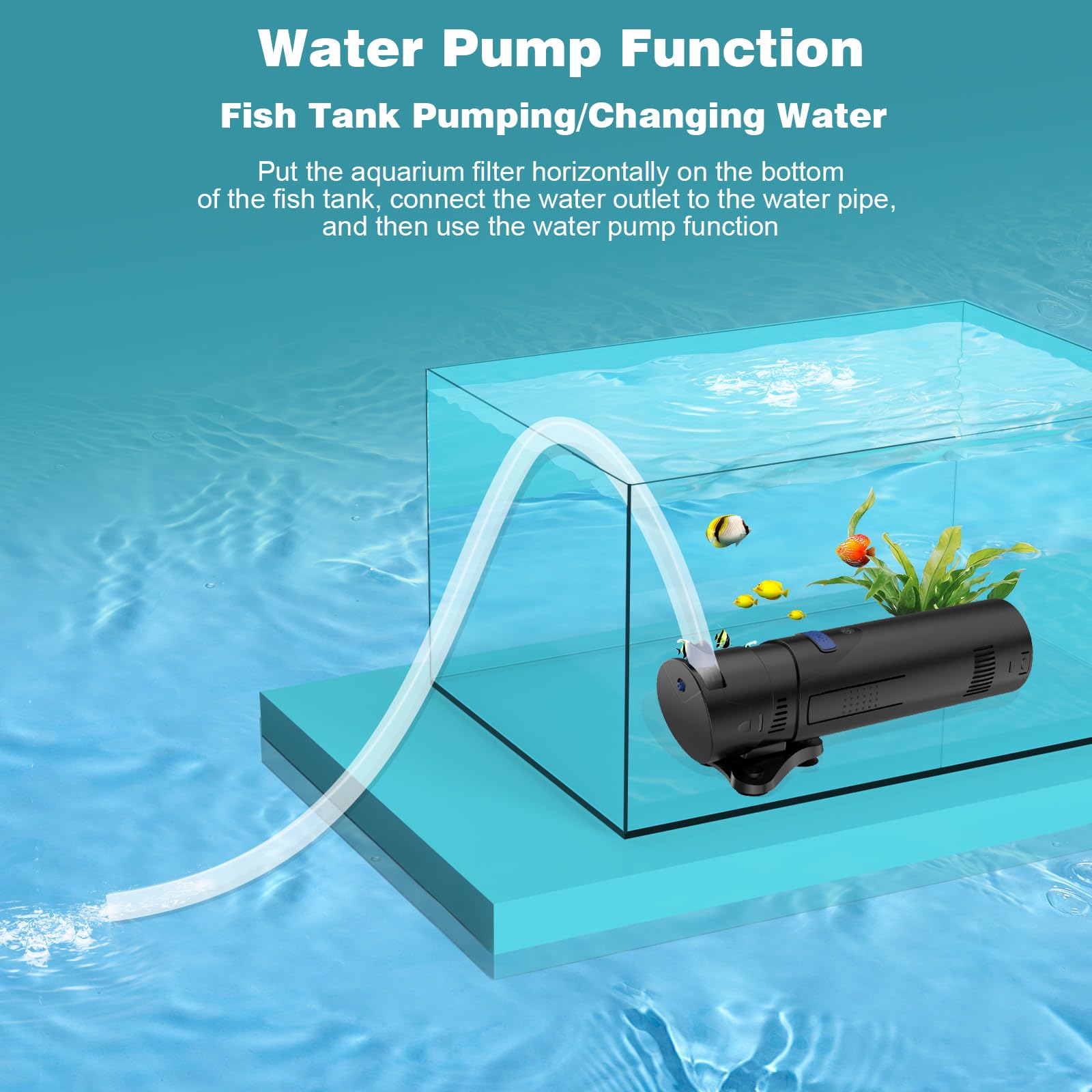 FishCheers Aquarium Filter for 25-198 Gal Fish Tanks, Green Killing Machine with 9W U-V Light Small Fish Tank Filters, Maximum Flow 185 GPH Submersible Aquarium Filter